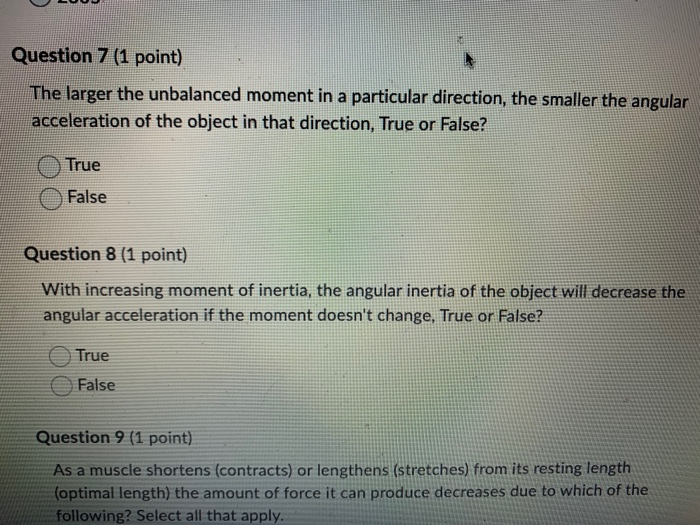 Solved Question 7 (1 point) The larger the unbalanced moment | Chegg.com