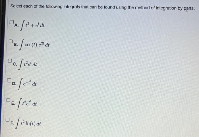 Select each of the following integrals that can be | Chegg.com
