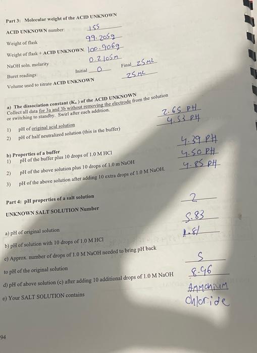 Solved Name Date 6.88 pH DATA SHEET: pH, BUFFERS AND K. Part | Chegg.com