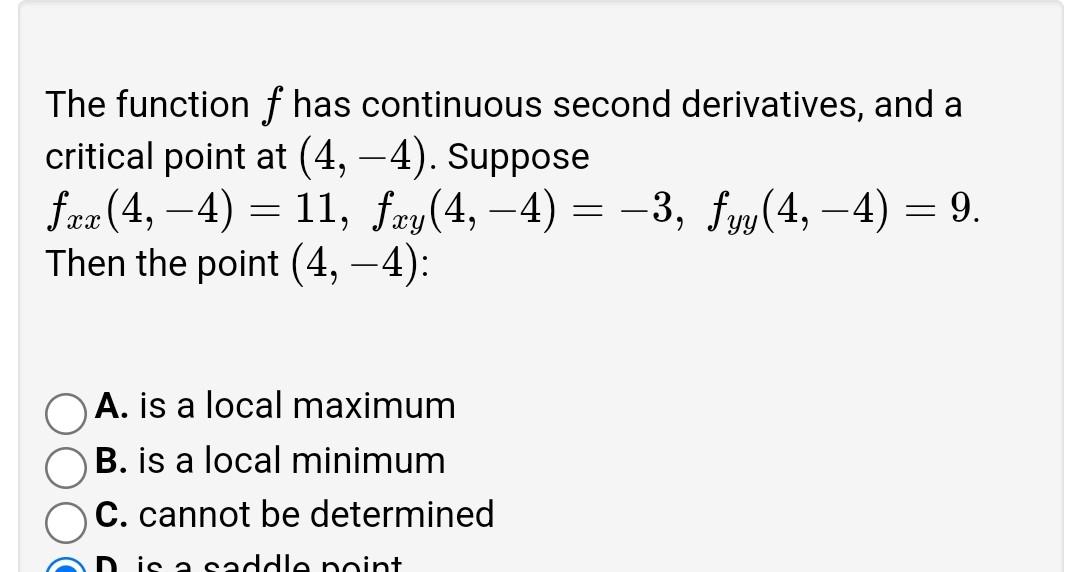 Solved The Function F Has Continuous Second Derivatives And