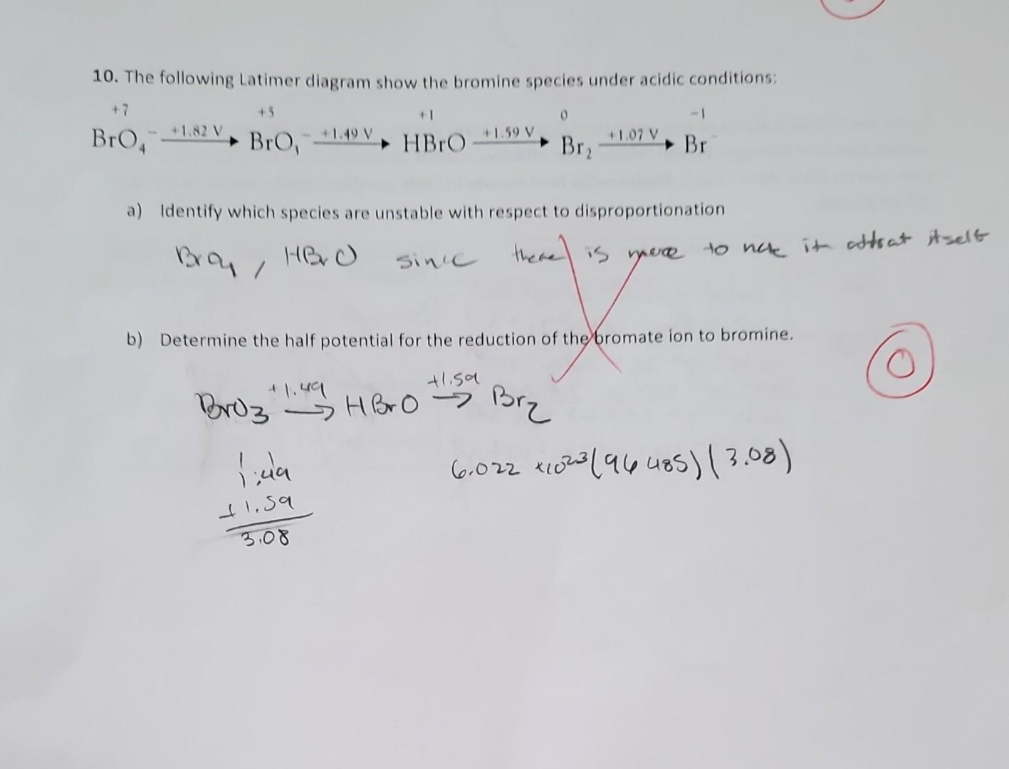 Solved 10. The following Latimer diagram show the bromine | Chegg.com