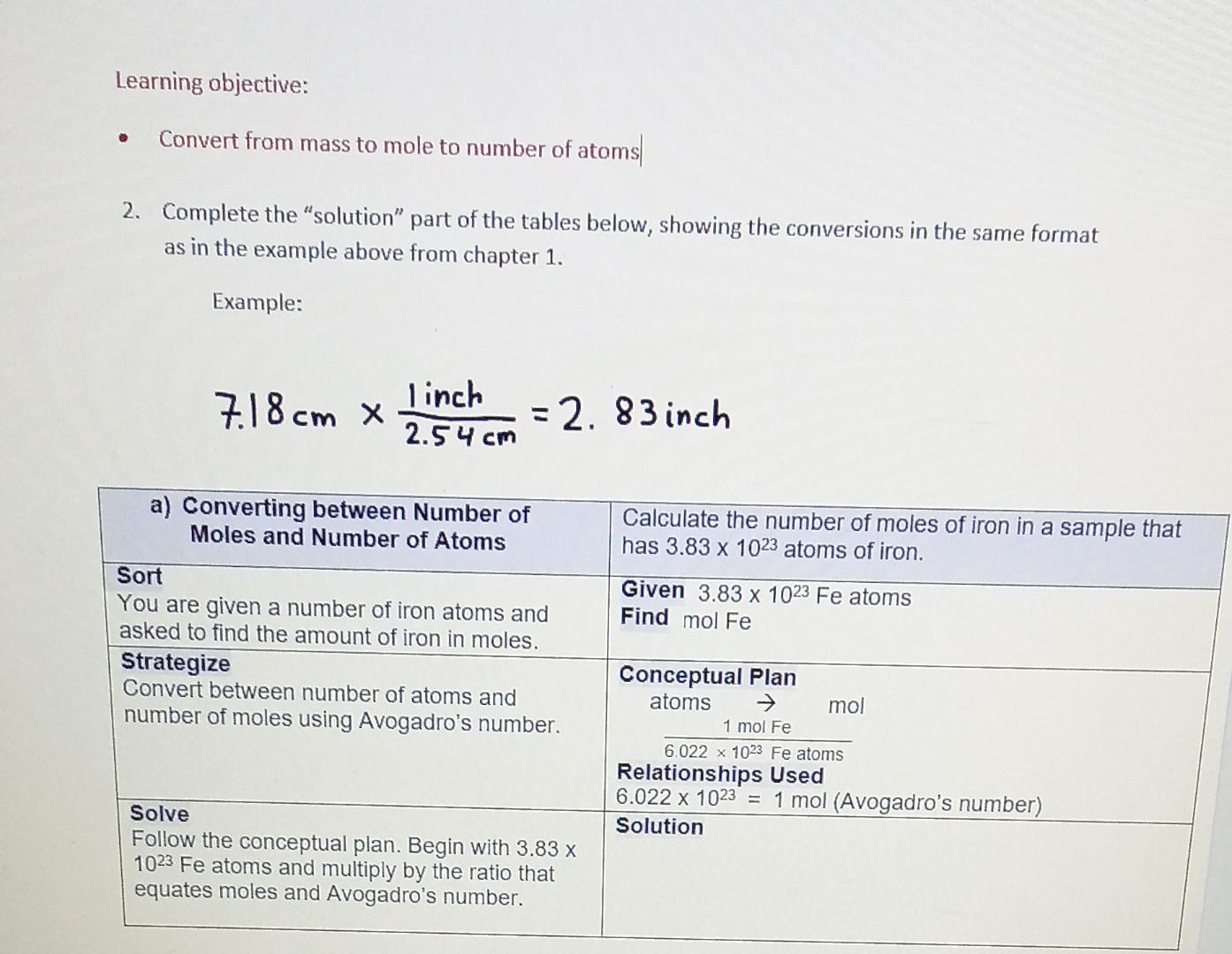 Solved Learning objective: - Convert from mass to mole to | Chegg.com