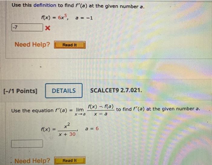 Solved Use this definition to find f′(a) at the given number | Chegg.com