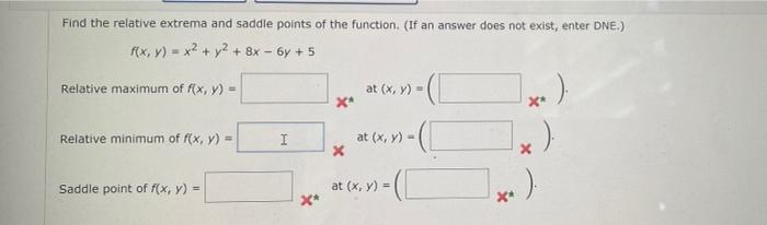 Solved Find the relative extrema and saddle points of the | Chegg.com