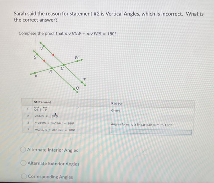 Solved Sarah said the reason for statement #2 is Vertical | Chegg.com
