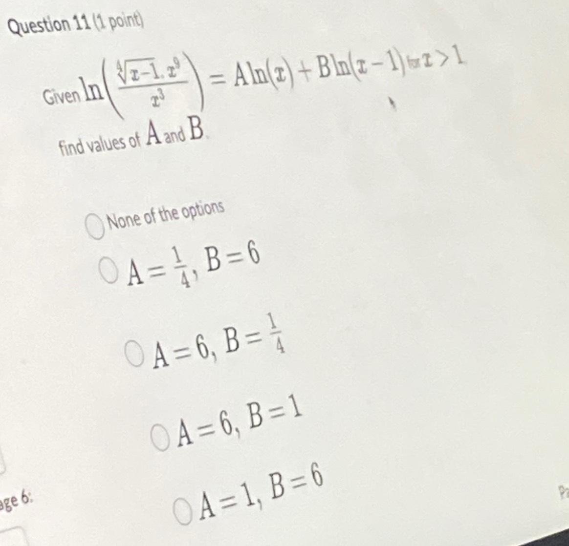 Solved Question 11 (1 point) Given | Chegg.com Solved Question 11 (1 point) Given | Chegg.com