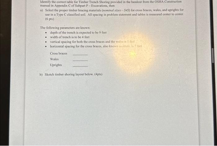 Solved Identify the correct table for Timber Trench Shoring | Chegg.com