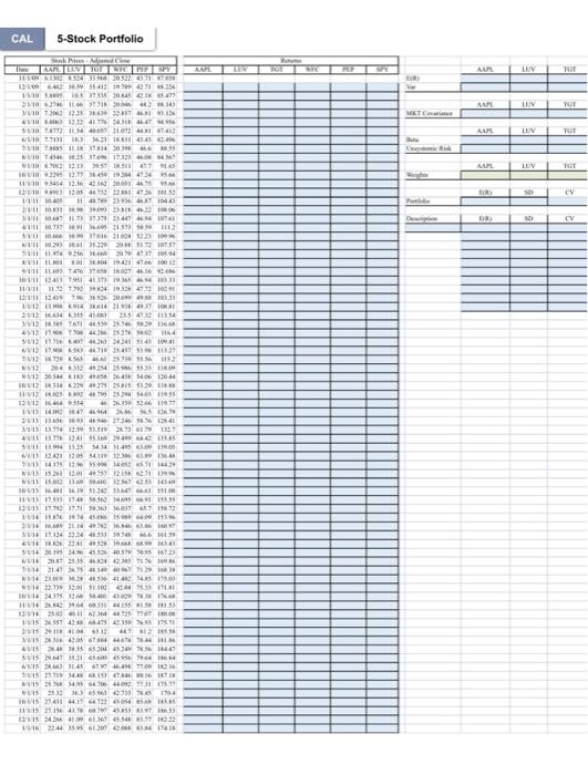 CAL and Efficient FrontierCAL 5-Stock Portfolio Min | Chegg.com