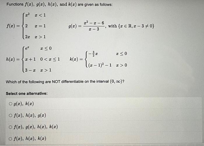 Solved Functions f(x),g(x),h(x), and k(x) are given as | Chegg.com