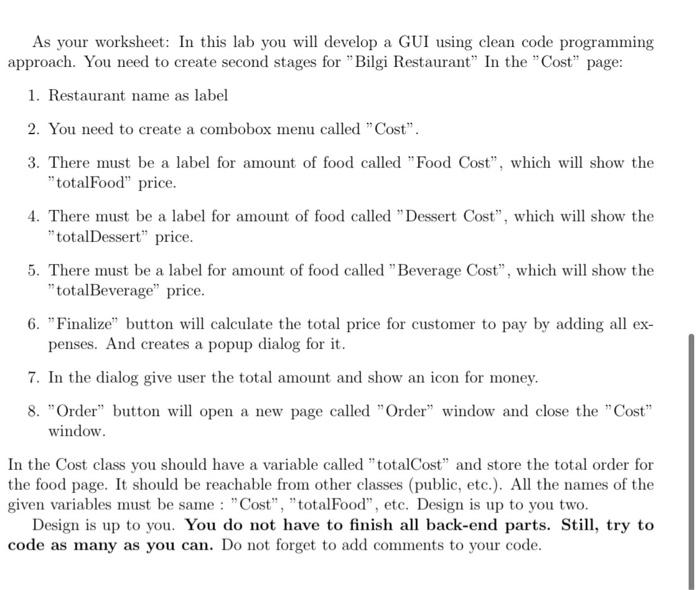 As your worksheet: In this lab you will develop a GUI | Chegg.com