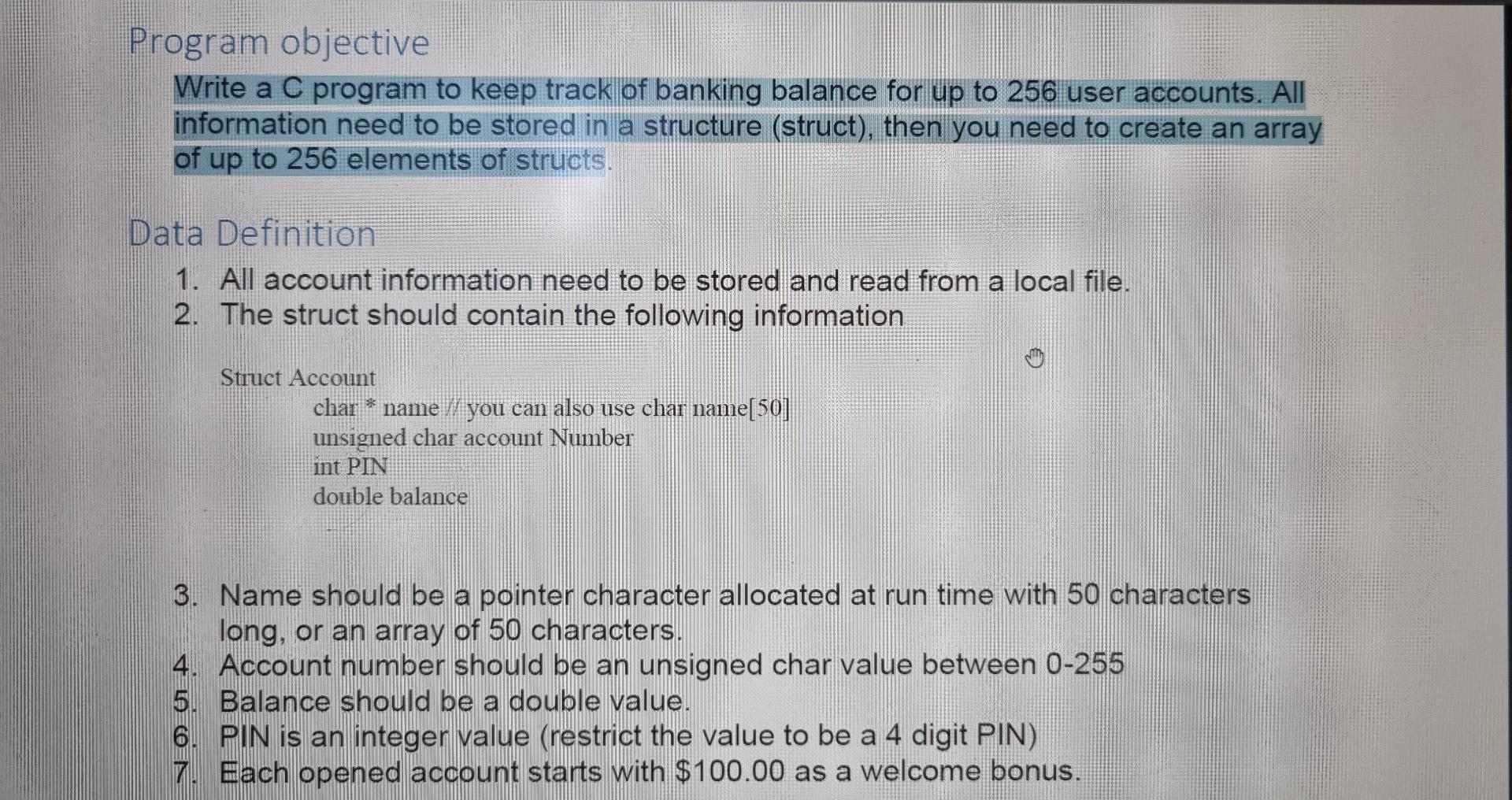 Solved Program objective Write a C program to keep track of | Chegg.com