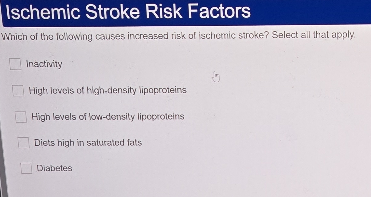 Solved Ischemic Stroke Risk FactorsWhich of the following | Chegg.com