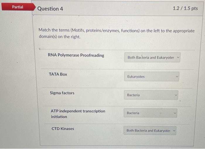 Solved Match the terms (Motifs, proteins/enzymes, functions) | Chegg.com