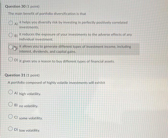 Solved The main benefit of portfolio diversification is that | Chegg.com