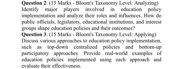 Solved Question 2: (15 Marks - Bloom's Taxonomy Level: | Chegg.com