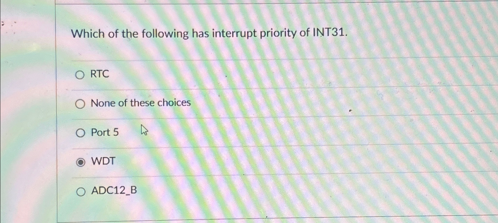 Solved Which of the following has interrupt priority of | Chegg.com
