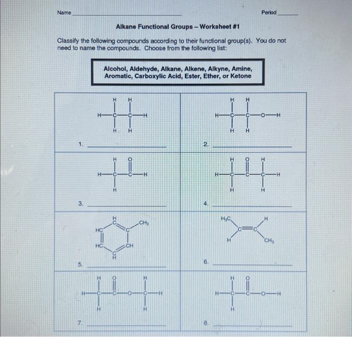 Solved Name Alkane Functional Groups - Worksheet #1 Classify | Chegg.com