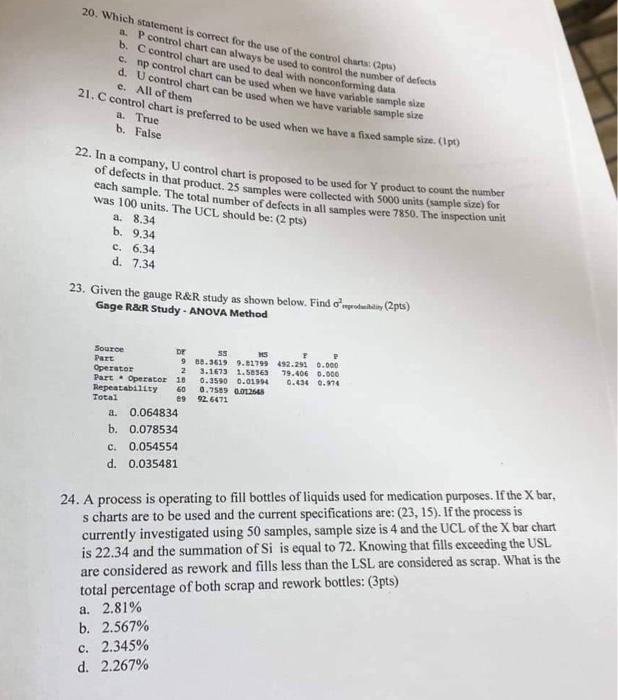 Solved 20. Which statement is correct for the use of the | Chegg.com