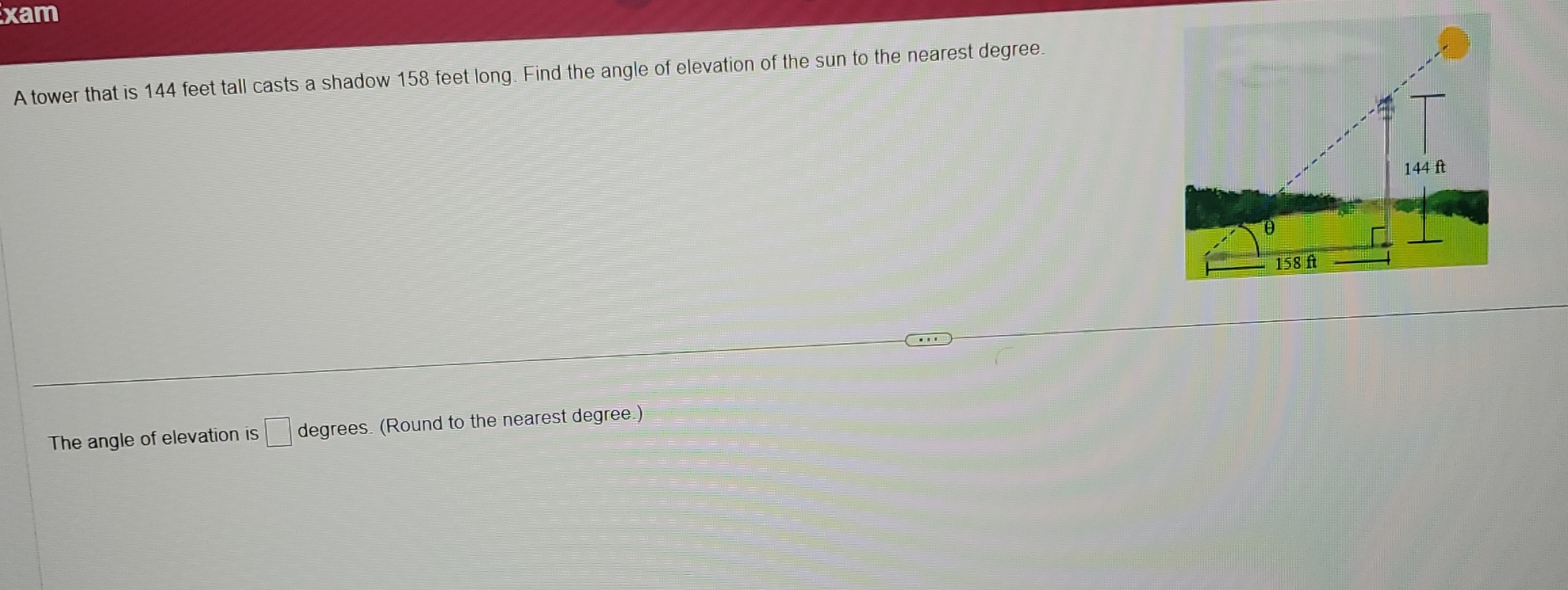 Solved xamA tower that is 144 ﻿feet tall casts a shadow 158 | Chegg.com