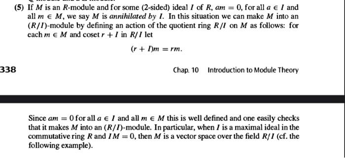 Solved (5) If M is an R-module and for some (2-sided) ideal | Chegg.com