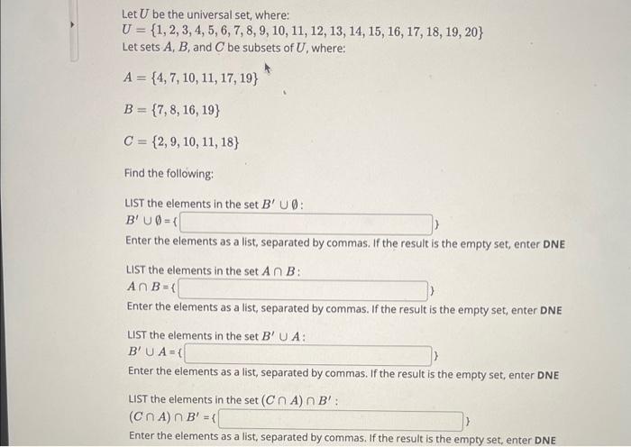 Solved Let U be the universal set, where: | Chegg.com