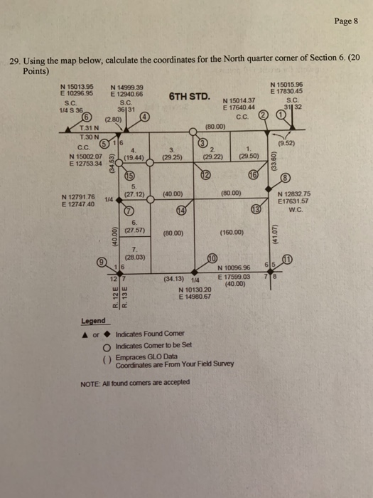 calculate the coordinates for the north quarter | Chegg.com
