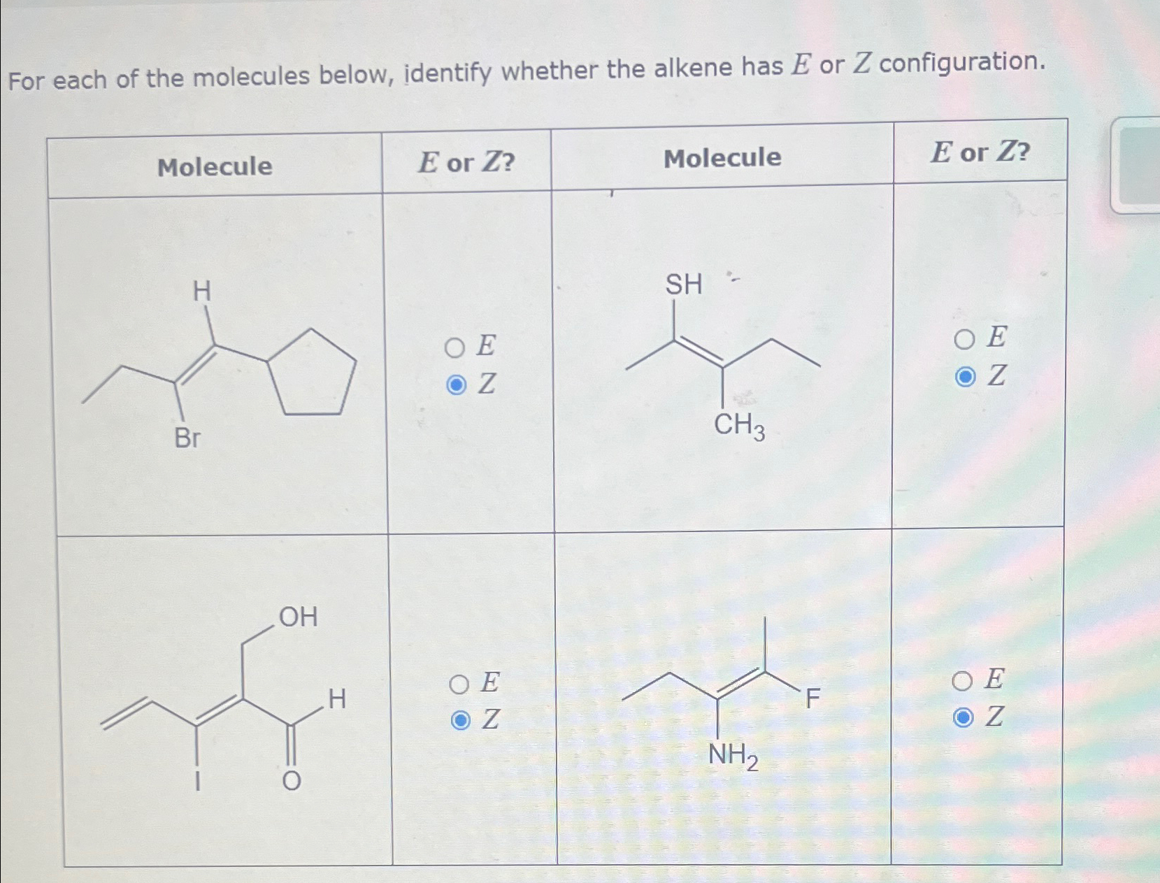 Solved For each of the molecules below, identify whether the | Chegg.com