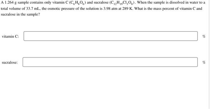 Solved A 1.264 g sample contains only vitamin C(C6H8O6) and | Chegg.com