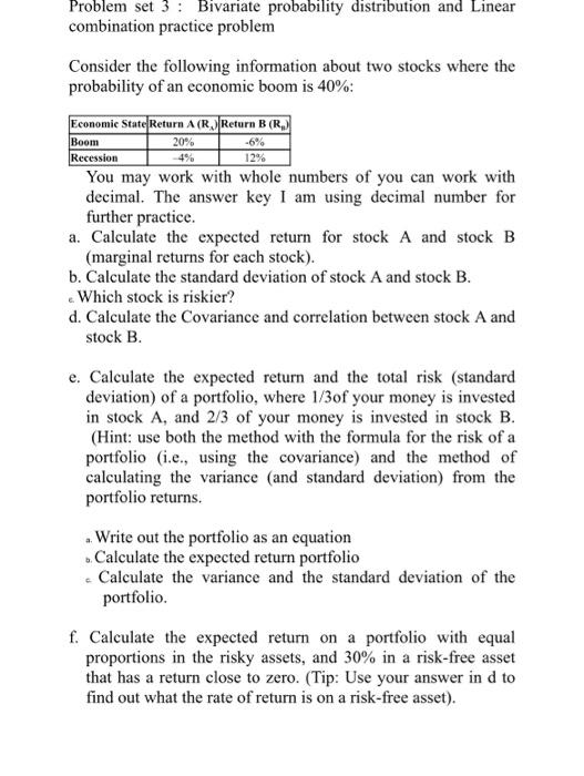 Solved Problem set 3 : Bivariate probability distribution | Chegg.com Solved Problem set 3 : Bivariate probability distribution | Chegg.com