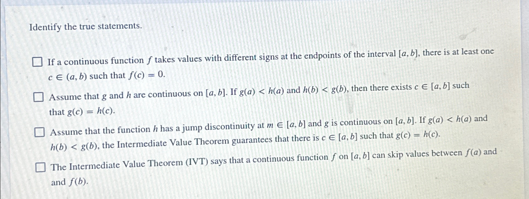 Solved Identify the true statements.If a continuous function | Chegg.com