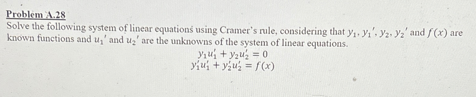 Solved Problem A. 28Solve the following system of linear | Chegg.com