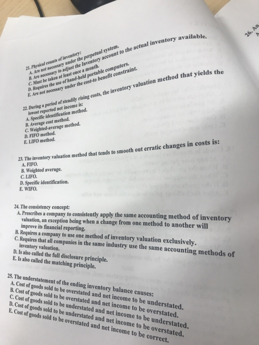 Solved 26. An ventory available. that yields the 21. | Chegg.com