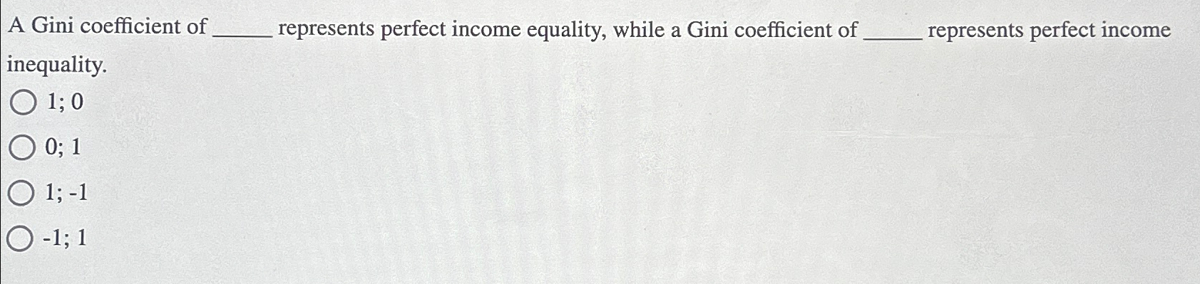 Solved A Gini coefficient of represents perfect income | Chegg.com
