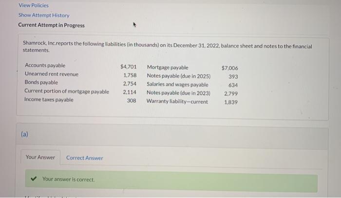 Solved View Policies Show Attempt History Current Attempt in | Chegg.com