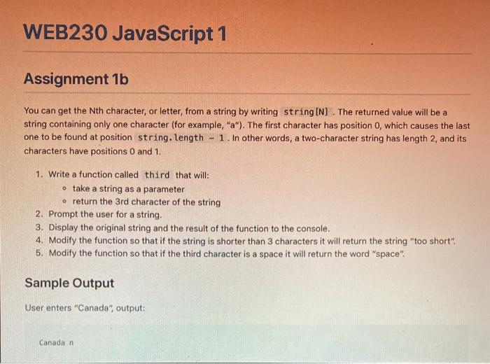 Solved WEB230 JavaScript 1 Assignment 1b You Can Get The Nth Chegg