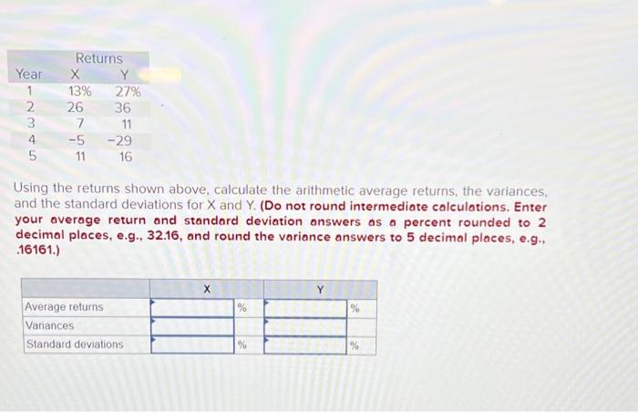 Solved Using the returns shown above, calculate the | Chegg.com