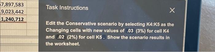 Solved Edit the Conservative scenario by selecting K4:K5 as | Chegg.com