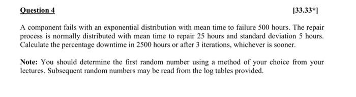 Solved Question 4 [33.33∗] A component fails with an | Chegg.com
