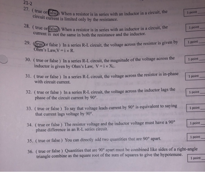 Solved 21-2 27. (true or false When a re 1 point 9) When a | Chegg.com