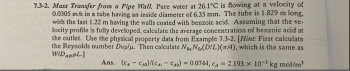 Solved 737 Mass Transfer From A Pipe And Log Mean Driving