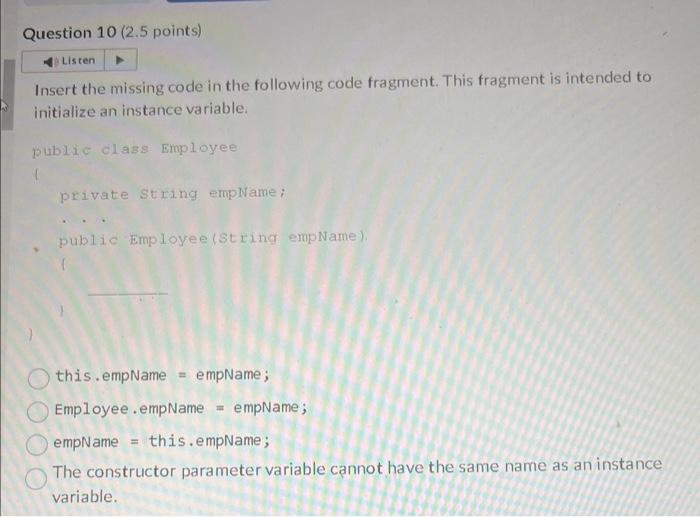 Solved Insert the missing code in the following code | Chegg.com