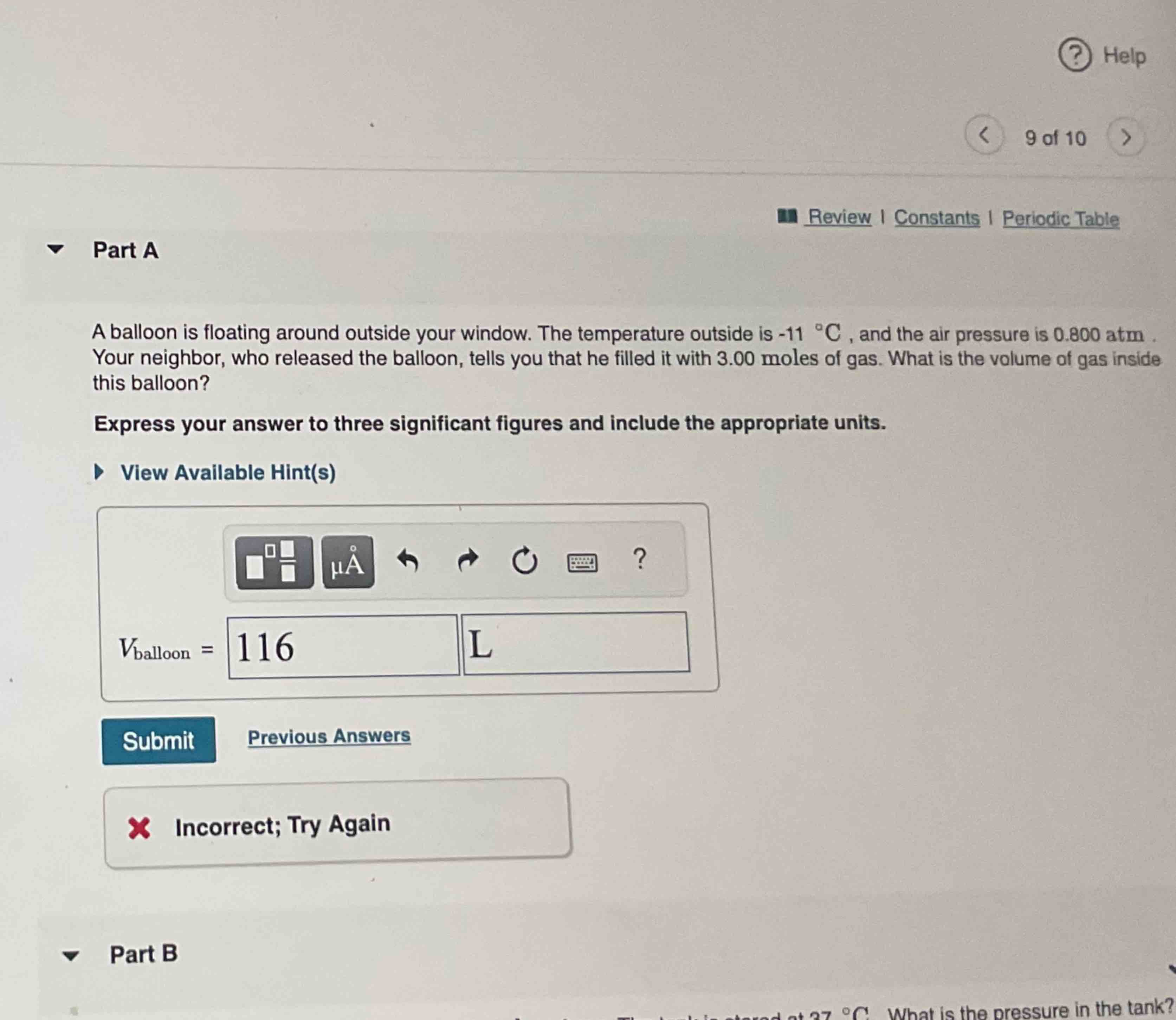 Solved Part A A balloon is floating around outside your | Chegg.com