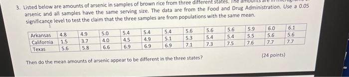 Solved 3. Listed below are amounts of arsenic in samples of | Chegg.com