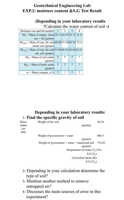 Solved Geotechnical Engineering Lab EXP.2: moisture content | Chegg.com