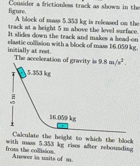 Solved Consider a frictionless track as shown in the figure. | Chegg.com