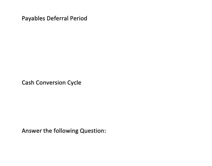 Payables Deferral Period Cash Conversion Cycle Answer | Chegg.com