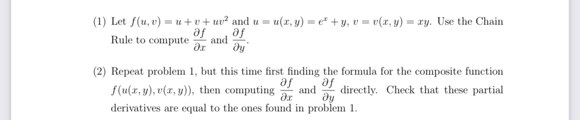 Solved (1) ﻿Let f(u,v)=u+v+uv2 ﻿and | Chegg.com