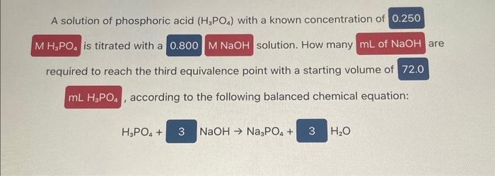 Solved A solution of phosphoric acid (H3PO4) with a known | Chegg.com