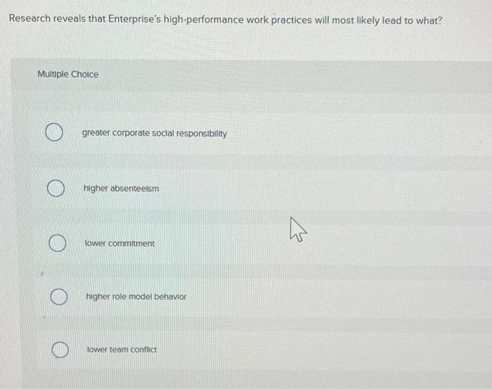 Solved Research reveals that Enterprise's high-performance | Chegg.com