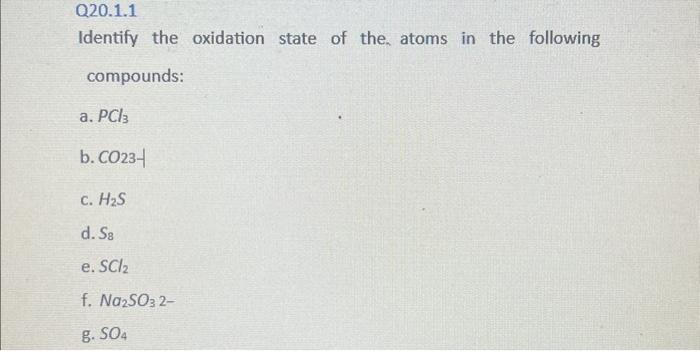 Solved Identify the oxidation state of the atoms in the | Chegg.com